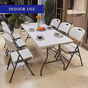 deaciber 6ft Folding Table 71 inch Plastic Fold in Half w/Handle Heavy Duty Portable Indoor Outdoor for Garden Party Picnic Camping BBQ Dining Kitchen Wedding Market Events