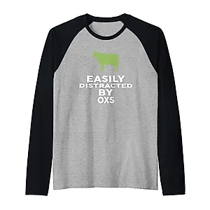 Easily Distracted by OXS T-Shirt Funny OX Raglan Baseball Tee