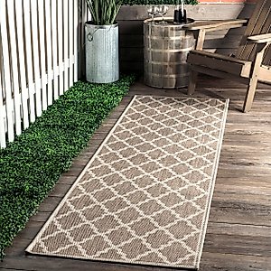 nuLOOM 2' x 8' Outdoor Performance Area Rug, OEKO-TEX Certified, Weather Resistant, High Traffic, Patio, Balcony, Outside, Gina Taupe