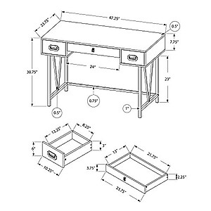 Monarch Specialties Laptop Table with Drawers-Industrial Style-Metal Legs Computer Desk Home & Office, 48" L, Taupe Reclaimed Wood Look