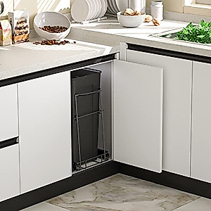 Insputer Pull Out Trash Can Under Cabinet, Under Sink Trash Can with Silicone Handle, Garbage Can Not Included, 30/35qt Cabinet Trash Can Pull Out Kit for Kitchen Sink Pantry (Upgrade)