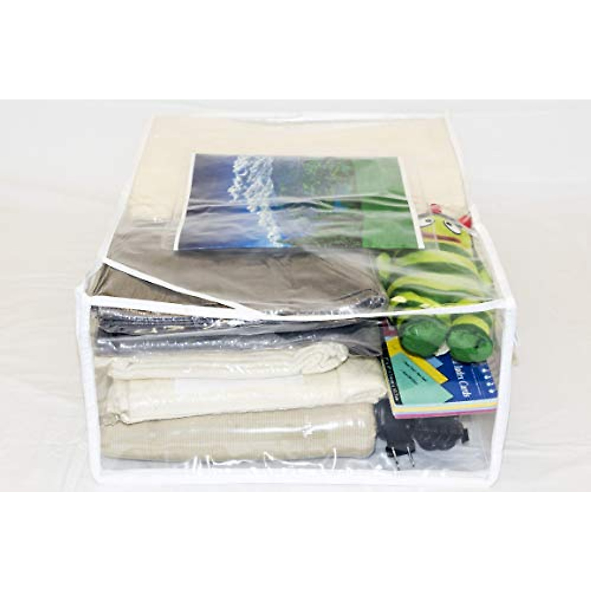 Clear Vinyl Zippered Comforter Storage Bags 13 x 19.5 x 6.5 Inch with 9 x 9 Insert Pocket and Display Cutout 5-Pack