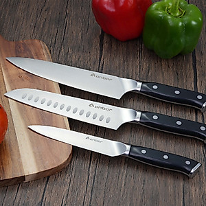 Chef Knife Set Professional kitchen knife set 3-Piece with japanese knife, 8" Chef's Knife & 7"Santoku Knife& 5" Utility Knife, Black Sharp Kitchen Knife Set, 5cr15mov High Carbon Stainless Steel