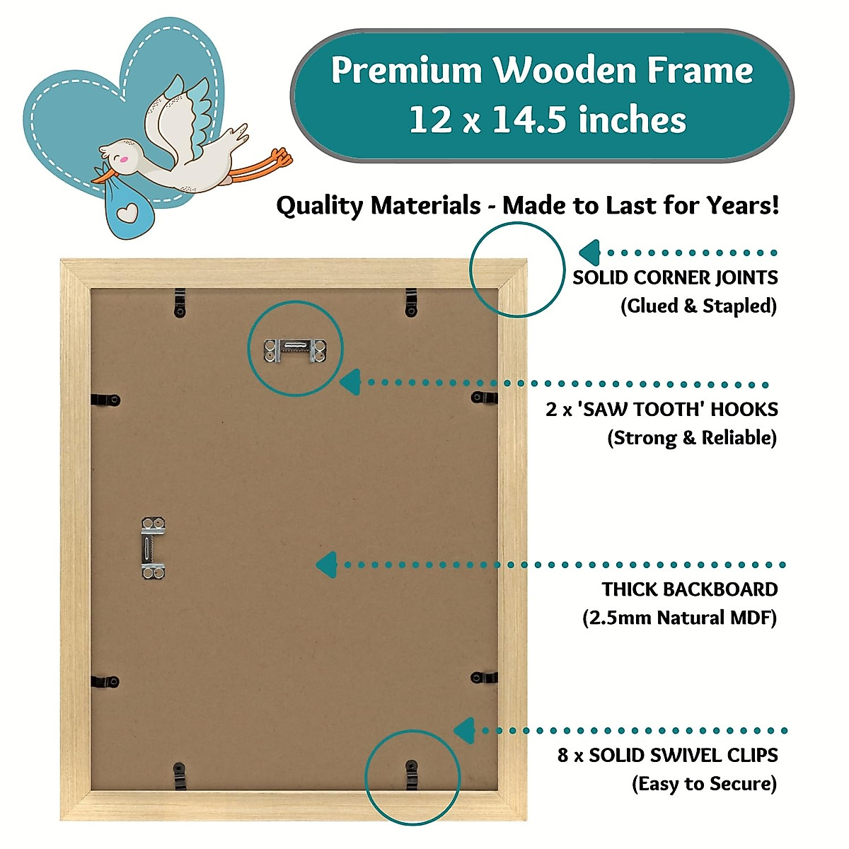 Baby Shower Guest Book Frame, SonogramUltrasound Picture Frame to Sign with 2 Mats for One Baby or Twins (12 inch Wx14.5 inch H) Pregnancy Baby Keepsake Gift, Mom to Be Gift (Natural Oak), Large