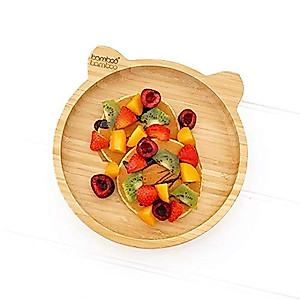 Bamboo Baby Plate with Suction - Kids and Toddler Suction Cup Plate for Babies, Non-toxic All-Natural Bamboo Baby Food Plate Stays Cool to the Touch for Baby-Led Weaning (Panda-Green)