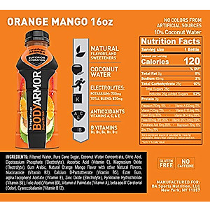 BODYARMOR Sports Drink Sports Beverage, Orange Mango, Natural Flavors With Vitamins, Potassium-Packed Electrolytes, Perfect For Athletes, 16 Fl Oz (Pack of 12)