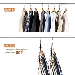 Mkono 4 Pcs Space Saving Hangers Wood Clothes Magic Hanger for Closet and Set of 2 Wooden Hat Rack for Wall