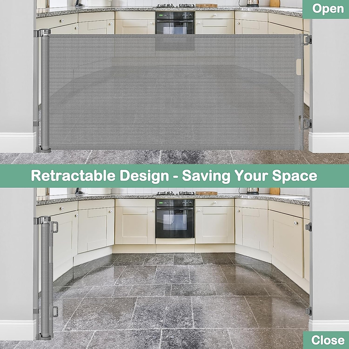 55 Inch Retractable Dog Gate Mesh Dog Gate Retractable Baby Gates for Stairs Outdoor Deck Gate Retractable Pet Gate for Dogs Indoor Toddler Gate Retractable Outdoor Gates for Deck Mesh Pet Gate (Gray)