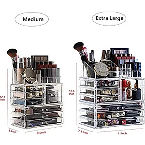 Cq acrylic Clear Makeup Storage Organizer Drawers Skin Care Large Cosmetic Display Cases Stackable Storage Box With 7 Drawers For Dresser,Set of 3