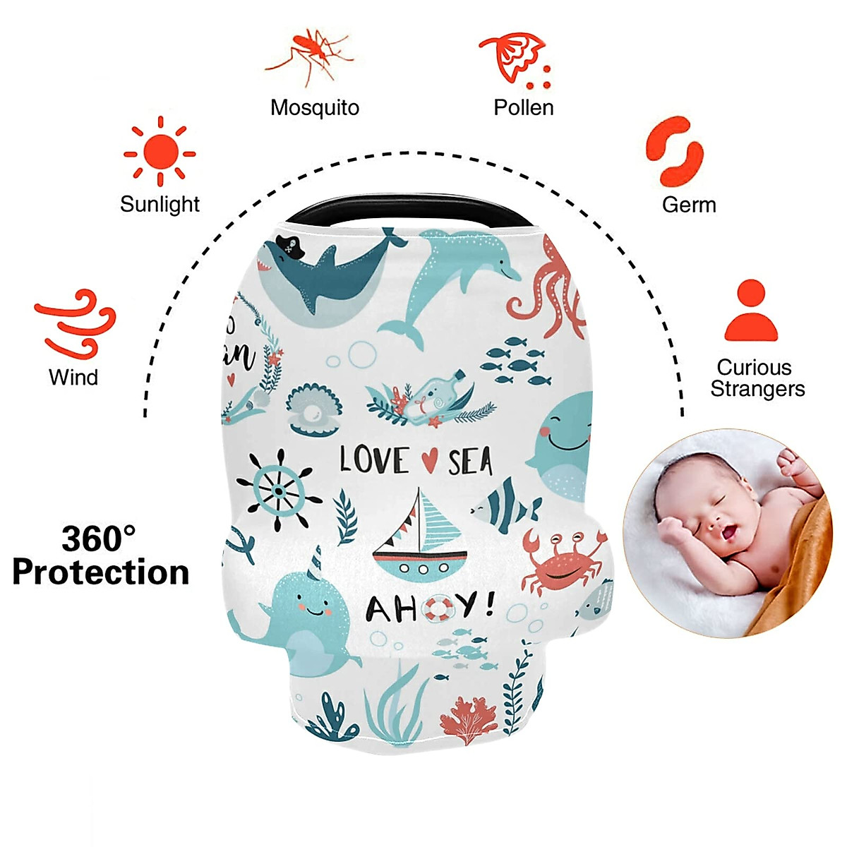 Nursing Cover Breastfeeding Scarf Whale Under The Sea- Baby Car Seat Covers, Stroller Cover, Carseat Canopy(9ut1c)