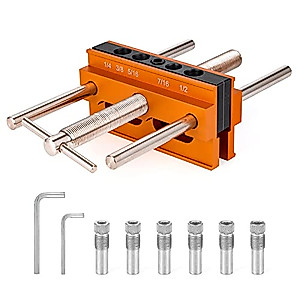 SLIIMU Self Centering Dowel Jig Kit for Max 6.8'' Thick Timber, Inch Woodworking Center Doweling Drill Guide Jig for Straight Hole, Portable Drill Block for Wood Dowel Hole with 6 Drill Sleeve