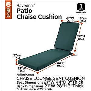 Classic Accessories Ravenna Water-Resistant 72 x 21 x 3 Inch Patio Chaise Lounge Cushion, Mallard Green, Patio Cushion