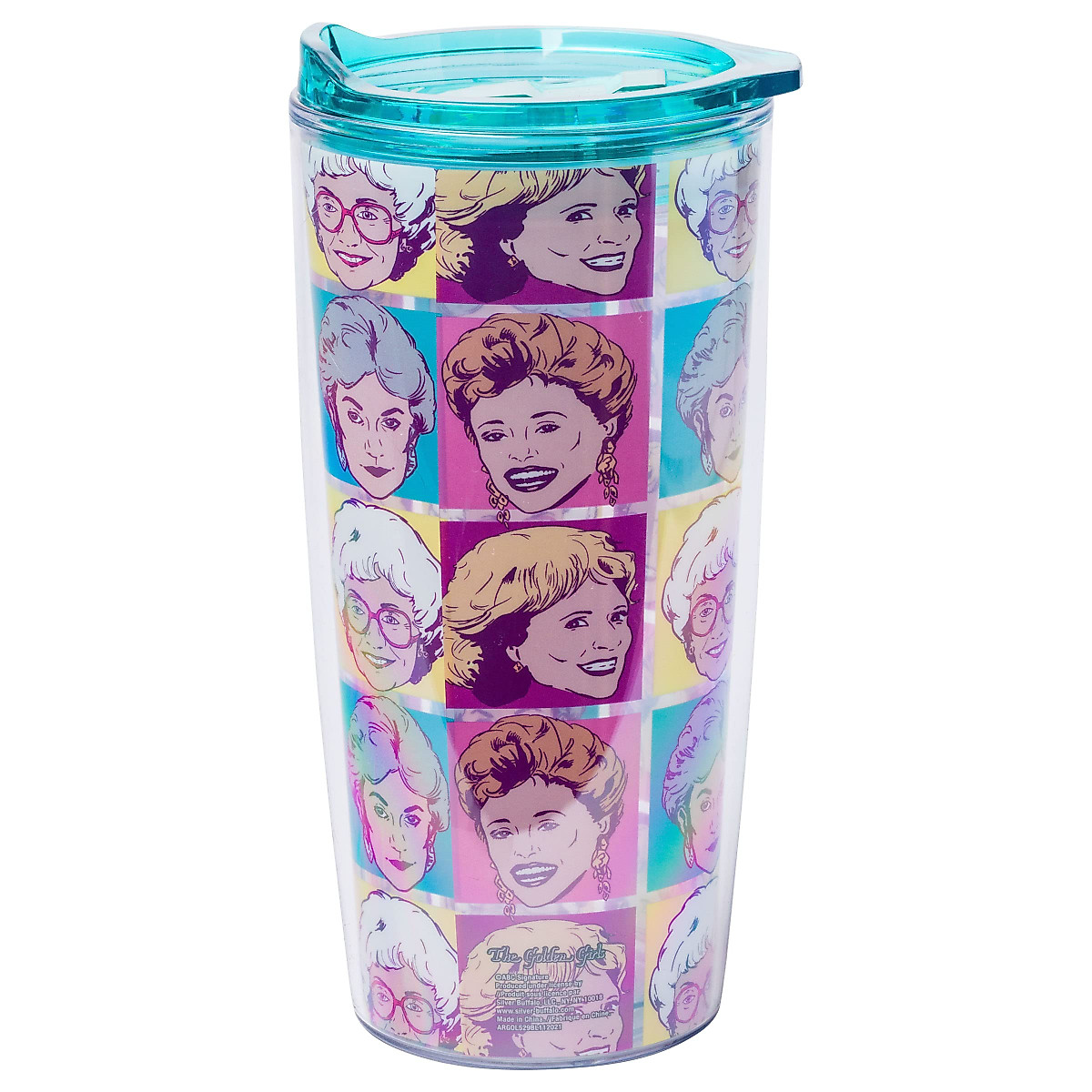 Silver Buffalo Golden Girls Character Grid Double Wall Travel Tumbler w/Slide Close Lid, 20 Ounces