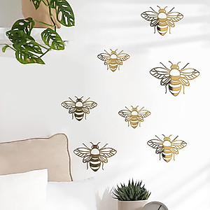 Bee Wall Decals Honey Bee Wall Decor Bee Wall Stickers Gold Honey Bee Decals,Honeycomb Wall Decals,Removable DIY Bee Decoration Decals for Kids Bedroom Living Room Nursery Playroom Decorations (A)