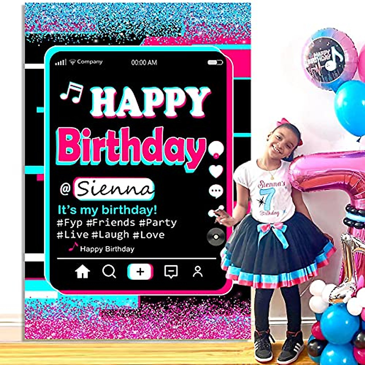 TIK TOC Backdrop Personalized Name with a Marker Music Birthday Party Decorations,Large Birthday Party Backdrop for Teens Social Media Theme Birthday Party