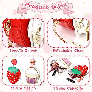 Cindeer 2 Pcs Girls Strawberry Purse Bag Cupcake Purse Bag Kawaii Food Fruit Purse Chain PU Phone Shoulder Wallet Crossbody Handbag for Women