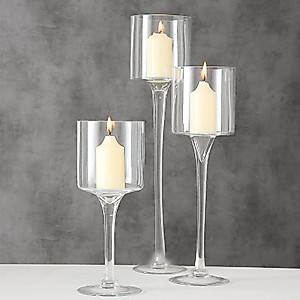 Glass Candleholders Tea Light Candle Holders Clear Wedding Weddings Hurricane Tall Elegant Ideal for Dining Party Home Decor Parties Table Settings Gifts High Different Sizes (6 Sets Large Clear)