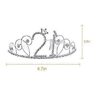 AUEAR, Crystal Birthday Tiara Rhinestone Princess Crown Happy Birthday Crowns Silver Diamante Crown for 21st Birthday Gift Decoration