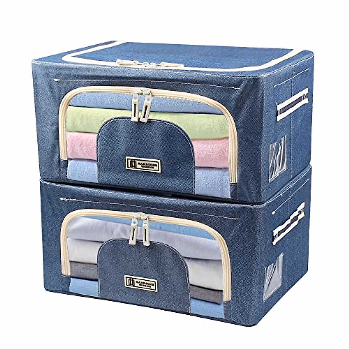 Storage Bins, Foldable,Stackable Clothes Storage Bags,clothes organizer,for Clothes With Large Clear Window Carry Handles, for Bedding, Linen, Clothes (24 L 2 Pack)