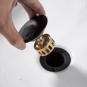 Bathroom Sink Drain with Overflow Pop-Up Drain Plug, Removable Basket Drain Assembly, Sink Drain Assembly with Explosion Proof and Anti-Clog Drain Filter (Matte Black)