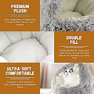 Round Soft Plush Fluffy Dog Bed - 22 Inch Small Dog Cave Bed Cat Bed, Self Warming Pet Bed, Pet Sleeping Bed for Small Dogs & Cats, Washable Pet House Cave Bed for Indoor Kitty & Puppy (Grey)