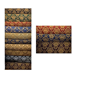 Damask Tapestry Chenille Fabric - Upholstery Fabric, 60" Width - Sold by The Yard (Dark Red/Gold)