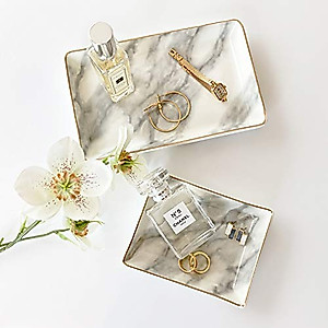 April Box Valet Marble Tray set of 2 – Marble Console Table Trays – Key Trays –Vanity Trays–Jewelry dish– Decorative Tray Organizer for Watch, Wallet, Perfume, Keys – Made of Thick and Durable Ceramic