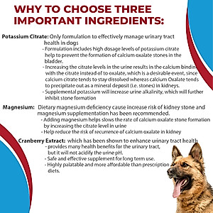 Potassium Citrate Plus Cranberry with Magnesium Supplement for Dogs (60 Tablets) - Urinary Tract Support - Helps Deter Formation of Calcium Oxalate Stones-Deters Bladder & Kidney Stones(Made in U.S.A)