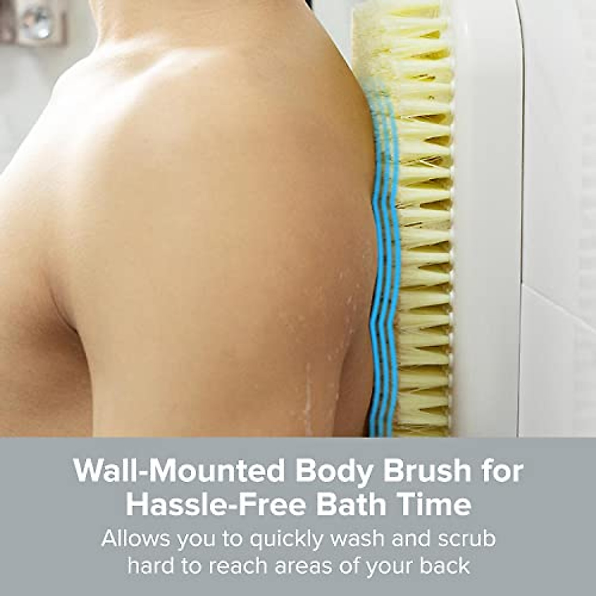 Wall Mounted Back Scrubber for Shower - Large Exfoliating Brush for Shower - Bathing Scrub Brush - Hands-Free Back Brush & Body Scrubber - Shower Accessories - 7.9x11.9in in-Shower Scrubber for Body