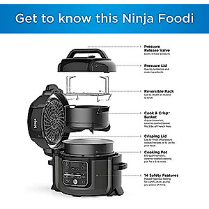 Ninja OP350co Foodi 9-in-1 Pressure, Broil, Dehydrate, Slow Cooker, Air Fryer, and More, with 6.5 Quart Capacity and a High Gloss Finish (Black) - Renewed