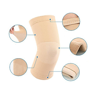 Elandy 1 Pair Unisex Non-trace Knee Pads-Knee Brace Support Sleeve Leg Support Brace Pads Kneecap For Outdoor Sports Volleyball Basketball Dance Cycling Climbing Yoga (Nude)