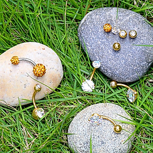 BodyJ4You 5PC Belly Button Rings Set - 14G - Goldtone Surgical Stainless Steel - Shiny CZ Crystals - Clear Disco Ball - Replacement Extra Pack - Women Body Piercing Jewelry