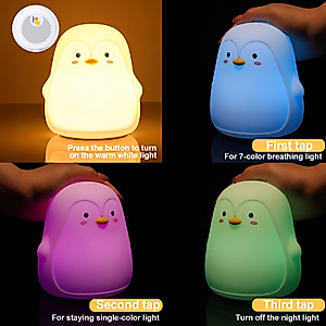 Tremdwoto Night Light for Kids, Penguin Silicone Nightlight Lamp, 7 Color Changing Nursery Night Light for Kids Bedroom, Super Gift for Boys Girls Toddler Children
