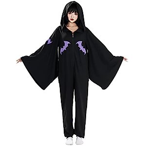 haikyuu Women Halloween Onesie Costume Bat Pajama Pumpkin Emoji Loungewear Turkey Hooded Kigurumi Jumpsuit Homewear (large, black)