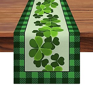 St.Patrick's Day Shamrock Table Runner for St.Patricks Buffalo Plaid Table Decoration (13 x 72 inch)