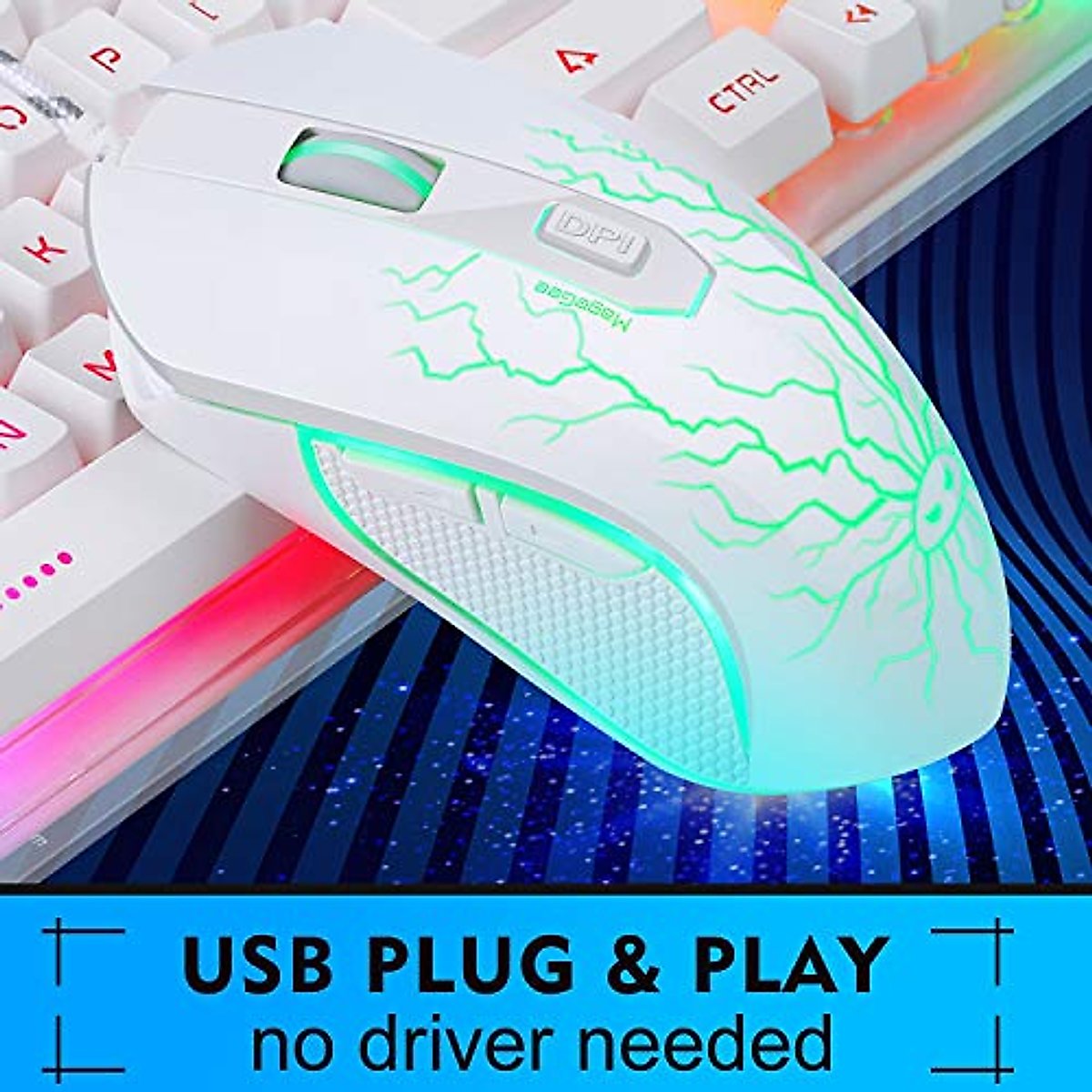 Gaming Keyboard and Mouse Combo, K1 RGB LED Backlit Keyboard with 104 Key Computer PC Gaming Keyboard for PC/Laptop(White)