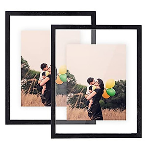 DLQuarts Floating Picture Frames, 11x14 Picture Frame, Floating Display for Photos 2x3, 3.5x5, 5x7, 8x10 or Full Display Without Mat for 11x14 Photos, 2 Pack, Weathered Black