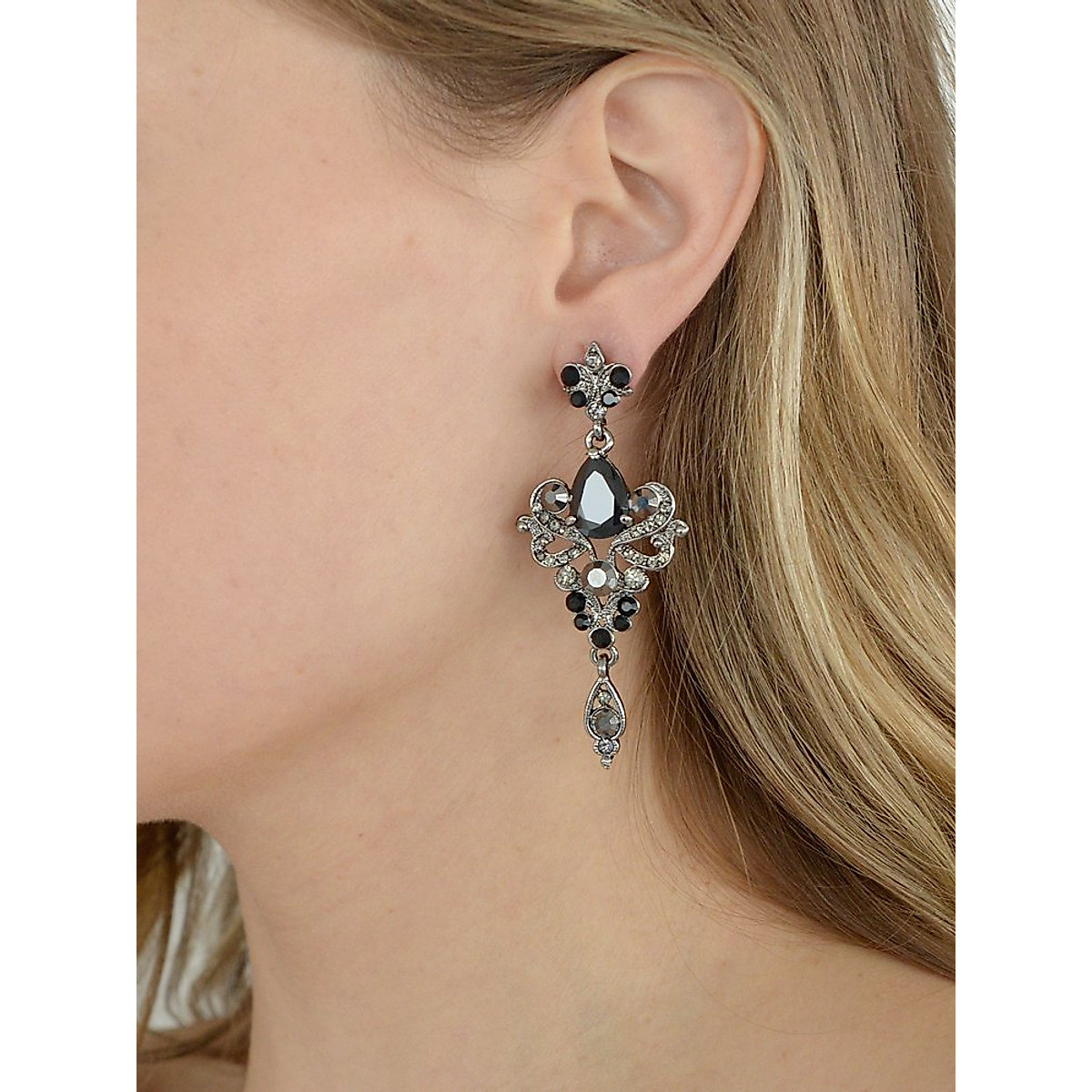 Mariell Vintage Black and Grey Crystal & CZ Chandelier Dangle Earrings for Fashion, Prom, Bridesmaids