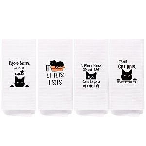 NEGIGA Cat Kitchen Towels and Dishcloths Sets 24x16 Inch Set of 4, Funny Black Peeking Cat Decor Decorative Dish Hand Tea Bath Towels for Kitchen Bathroom,Cat Lovers Girls Gifts