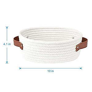 ABenkle Small Woven Basket, Mini Cotton Rope Storage Basket, Tiny White Basket, Shelf Basket, Oval Decorative Toy Dog Cat Basket for Nursery, Kids Room, Empty Gift Basket Baby Basket, 10" x 6" x 4" XS