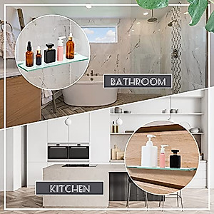 Tatuo 2 Pieces Bathroom Shelf Tempered Glass Shelf for Bathroom, 304 Stainless Steel Wall Mount Floating Glass Shelves, 15.8 Inch