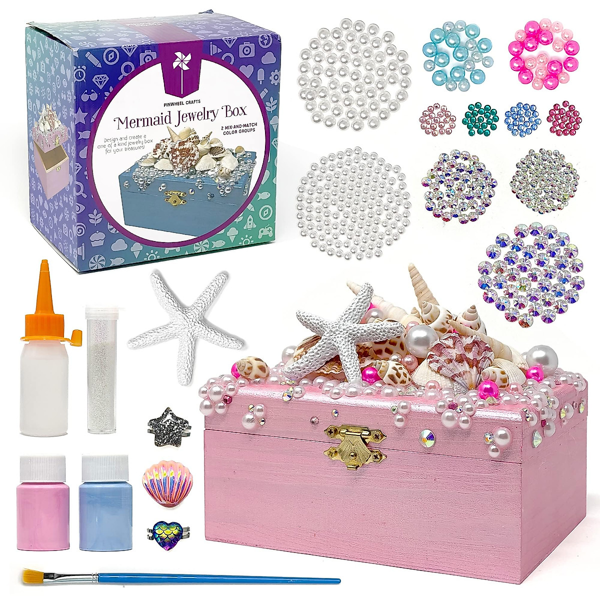 Panda Pillow Kit & Mermaid Jewelry Box Kit Bundle - Fun DIY Arts and Crafts Project for Kids Ages 6 7 8 9 10 11 12 - Great Gifts for All Occasions