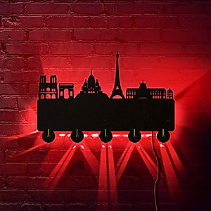 Paris Skyline Coat Key Holder Wall Hanger Wood Wall Art Decor Unique Gadgets for Kitchen Bathroom