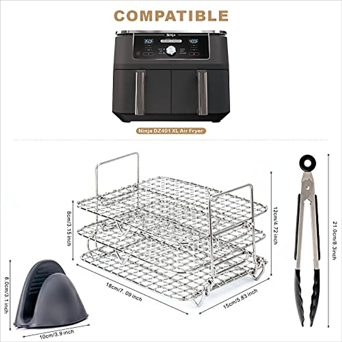 Air Fryer Rack for Ninja Foodi Dual XL Air Fryer, CODOGOY Multi-Layer Air Fryer Accessories Dehydrator Rack Compatible with Ninja Double Air Fryer Ninja Foodi DZ401 Ninja Dual Zone XL Air Fryer