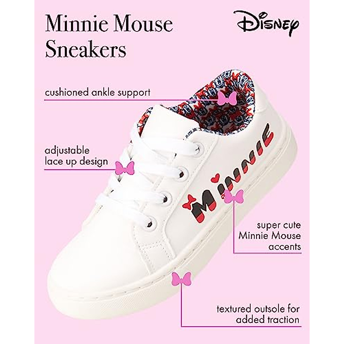 Disney Girls' Shoes - Minnie Mouse Sneakers (Little Kid/Big Kid), Size 2 Little Kid, Minnie White