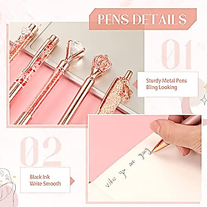 9 Pcs Ballpoint Pens Set Metal Crystal Diamond Pen Liquid Sand Glitter Pen for Journaling Black Ink Pretty Cute Pens Fancy Pens Gifts for Women Girls School Wedding Office Desk Supplies (Rose Gold)
