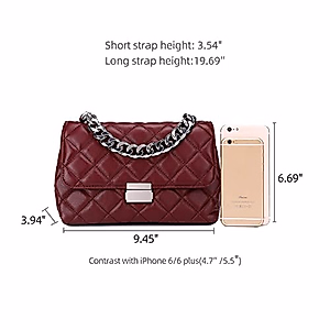 DORIS&JACKY Leather Quilted Shoulder Handbags Classical Crossbody Purse with Metal Chain Wine Red