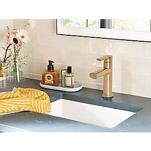 Moen Meena Bronzed Gold One-Handle Single Hole Modern Bathroom Sink Faucet with Optional Deckplate and Drain Assembly, 84794BZG