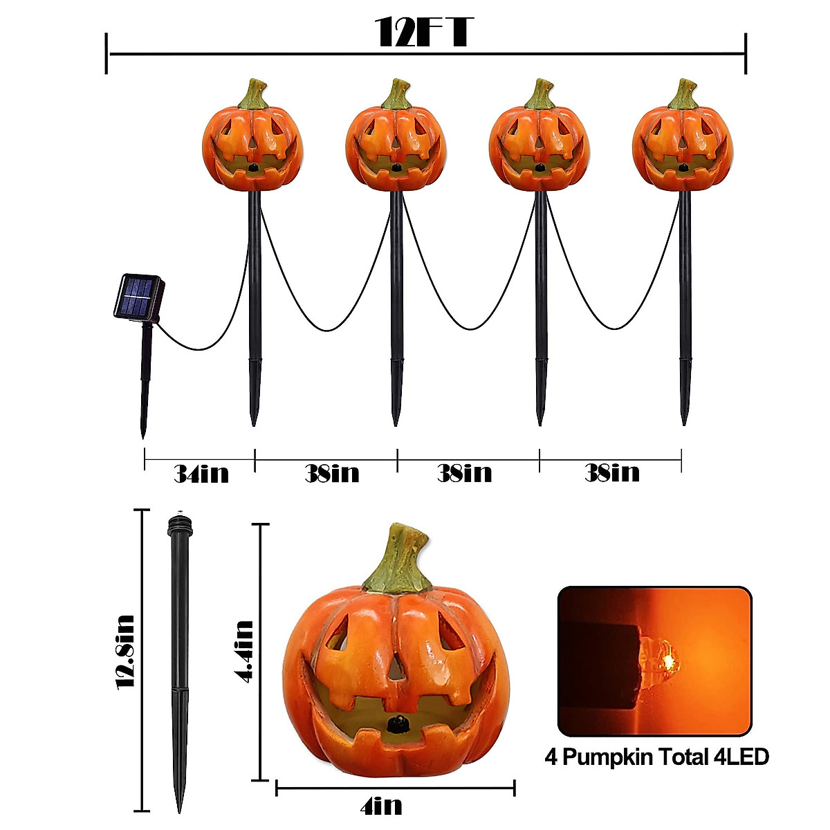 NIGHT-GRING 4 Pack Halloween Pumpkin Pathway Solar Lights, Orange Yard Stake String Lights Halloween Outdoor Decorations, Waterproof LED Pumpkin Halloween Décor Walkway Lights