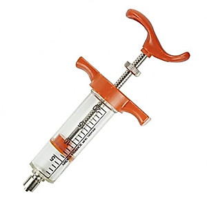 ARDES 20 ml Veterinary Syringe with Dose Nut. High Precision and Performance. Unbreakable Plastic Barrel. Luer Lock. Easy Disassembly for Cleaning. Ergonomic Design. Adjustable Dose., Clear / Orange